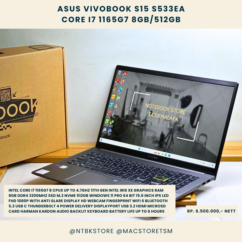 Jual Asus VivoBook S15 S533EA i7 1165G7 11th 512GB SSD 8GB 15.6 inc ips FHD | Shopee Indonesia