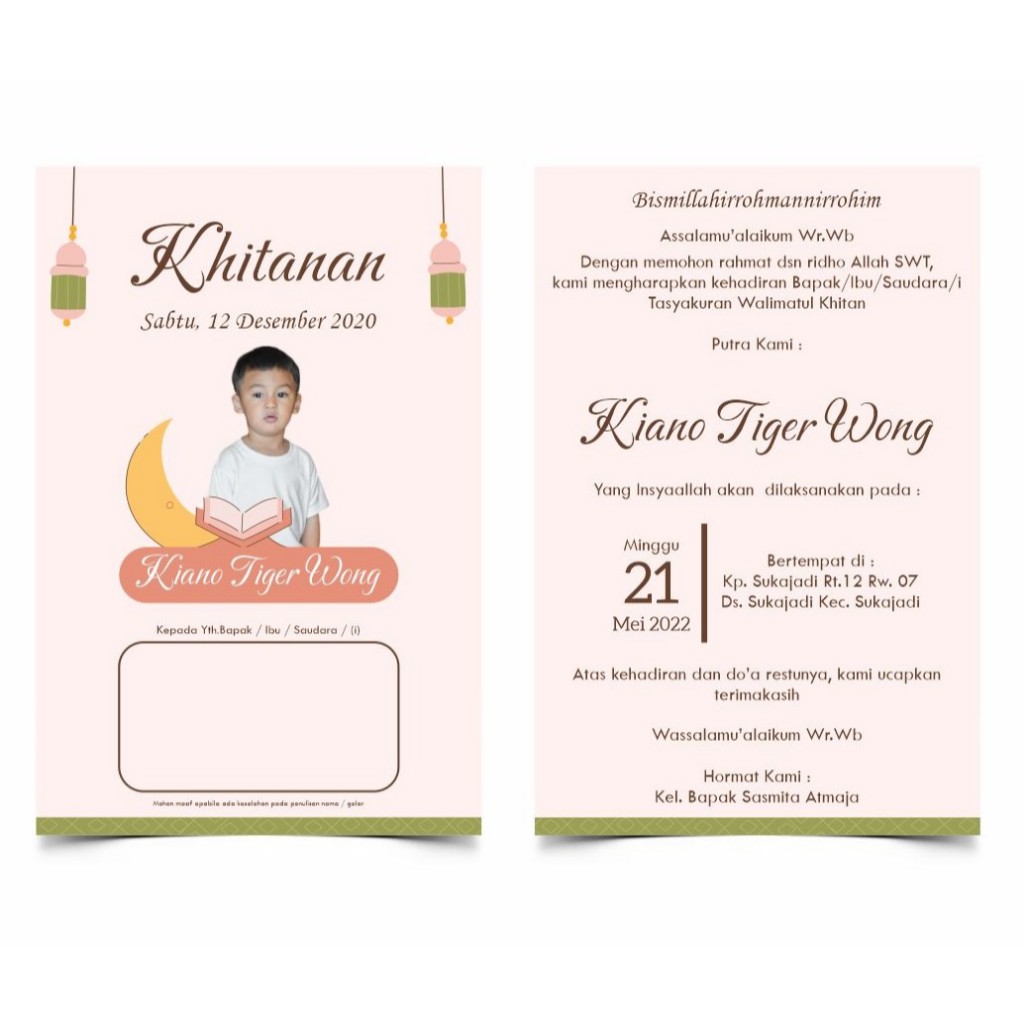 Jual paket 100 undangan khitan 1 lembar +plastik+stiker label nama ...