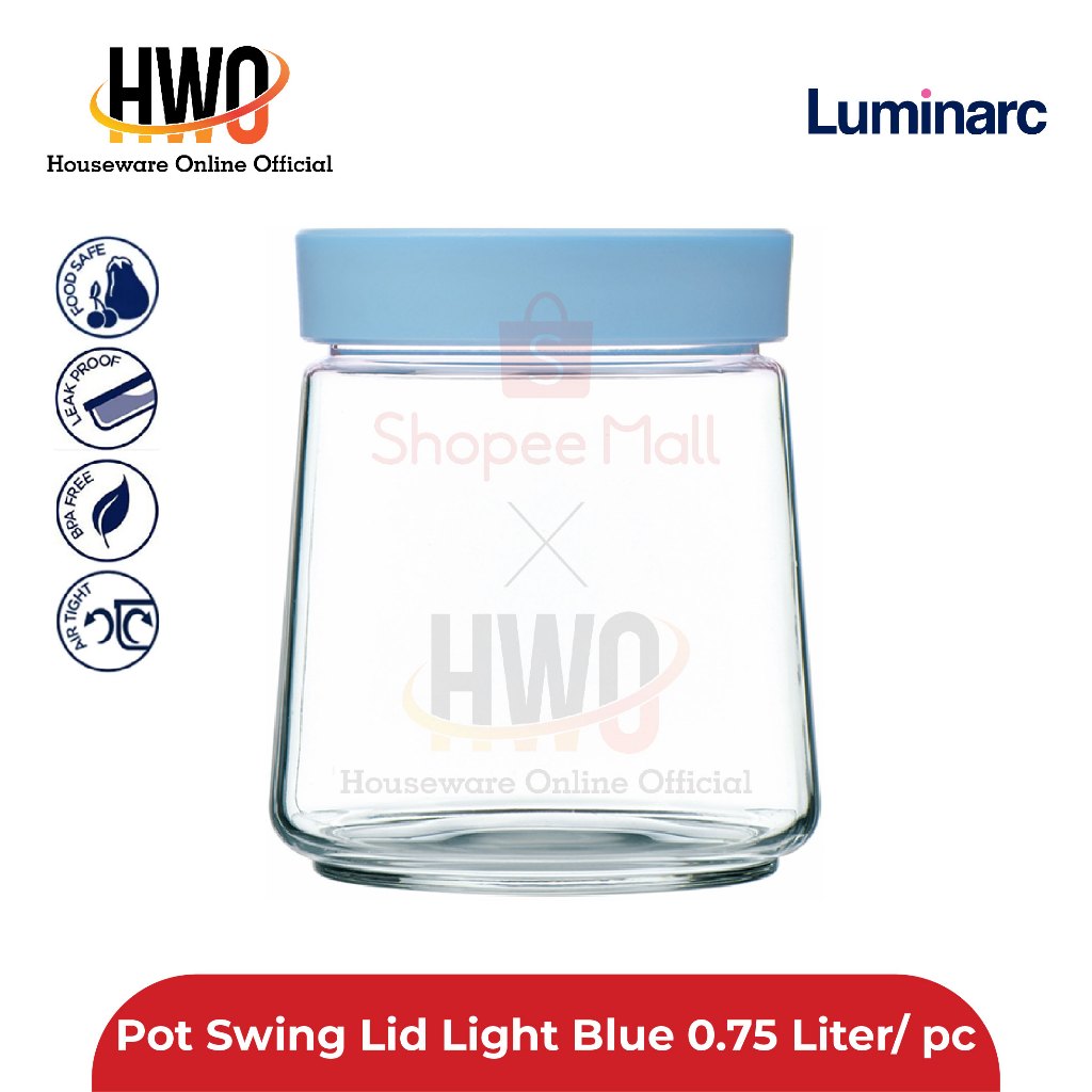 Jual Luminarc Toples Pot Swing Lid Light Blue 0.75 Liter / pc | Shopee ...