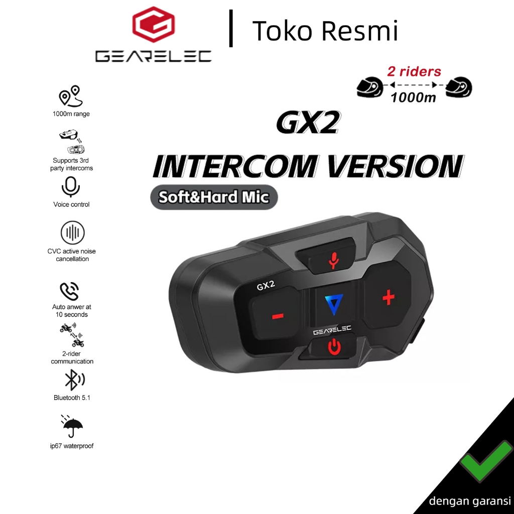 Jual GEARELEC interkom GX2 Helm headset Bluetooth 5.1 Support 2 riders ...