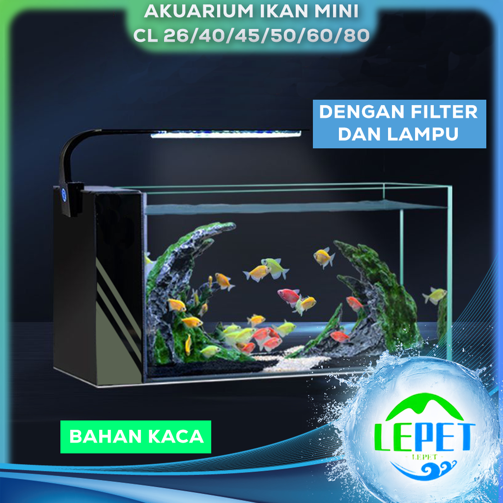 Jual LEPET Akuarium Ikan Mini CL 26/40/45/50/60/80 Tangki Ikan Mini Dengan Filter Dan Lampu Led ...