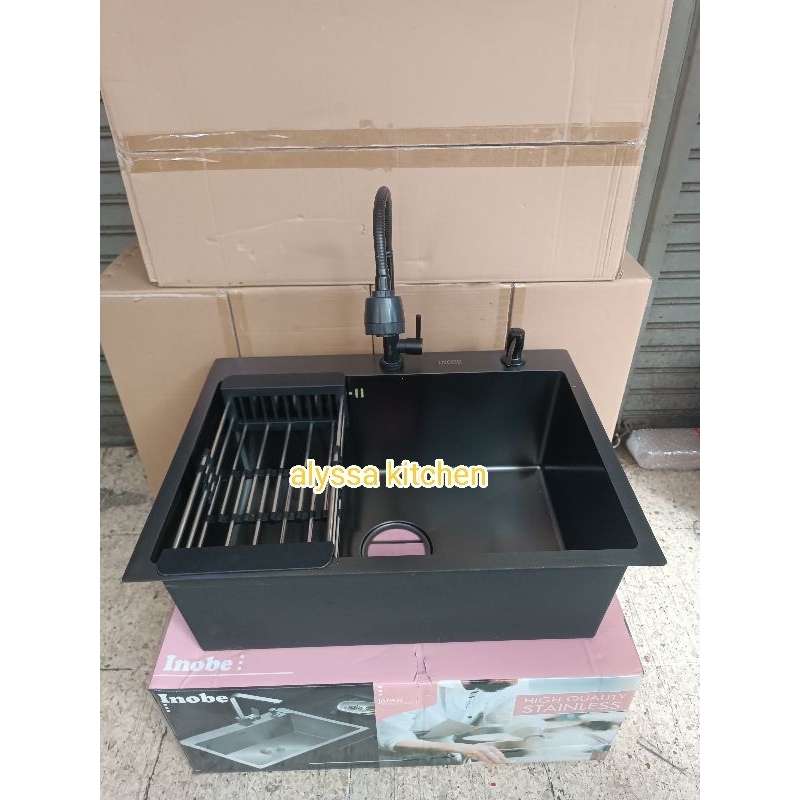 Jual kitchen sink INOBE 6045 hitam paket kran flexible ( tirisan model ...