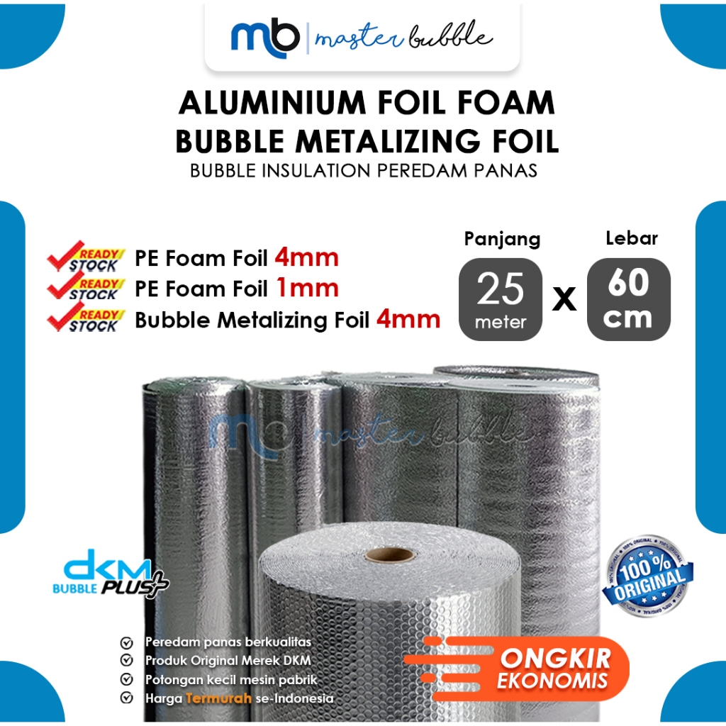 Jual Alumunium Foil DKM Roll 60cm x 25meter x 4mm Peredam Panas Atap Harga Eceran Bubble ...