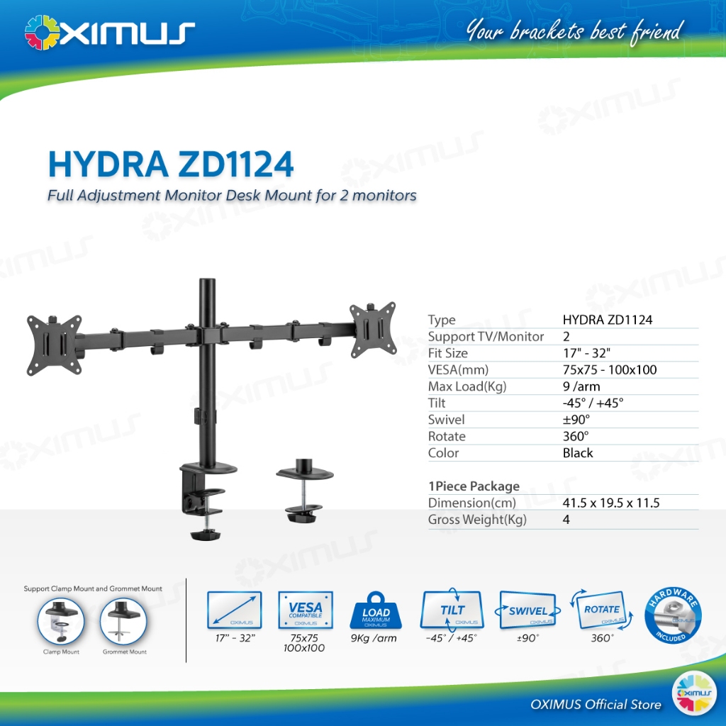 Jual BRACKET TV LCD MONITOR 13"-27" OXIMUS HYDRA ZD1124 TILT SWIVEL ...