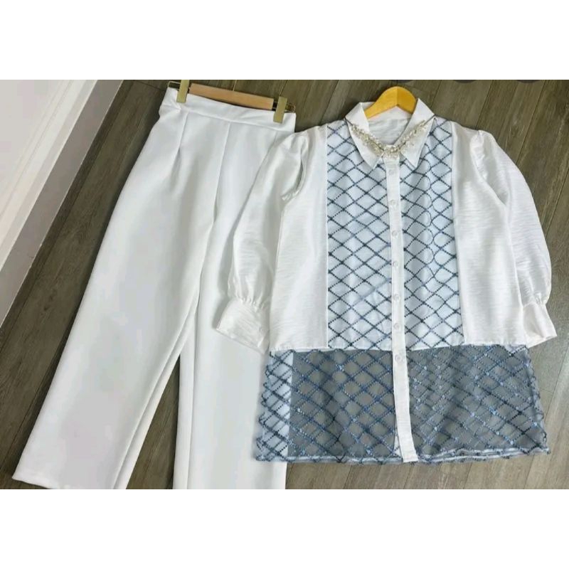 Jual One Set Eliza linen Mix Tile burkat Terbaru /setelan kondangan ...