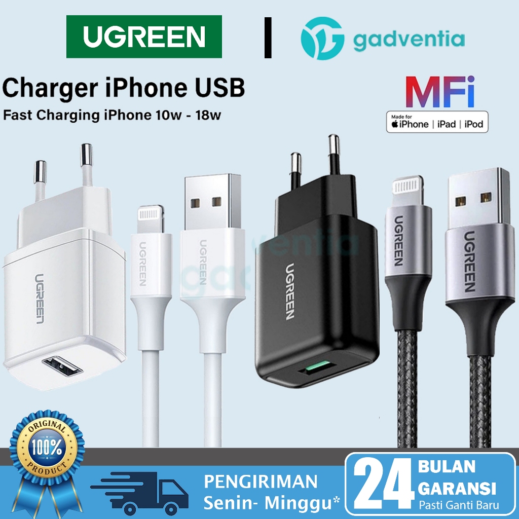 Jual UGREEN Charger iPhone Usb Lightning Set Mfi 10w 18w Untuk iPhone 5 6 7 8 X Xr Xs Max With ...