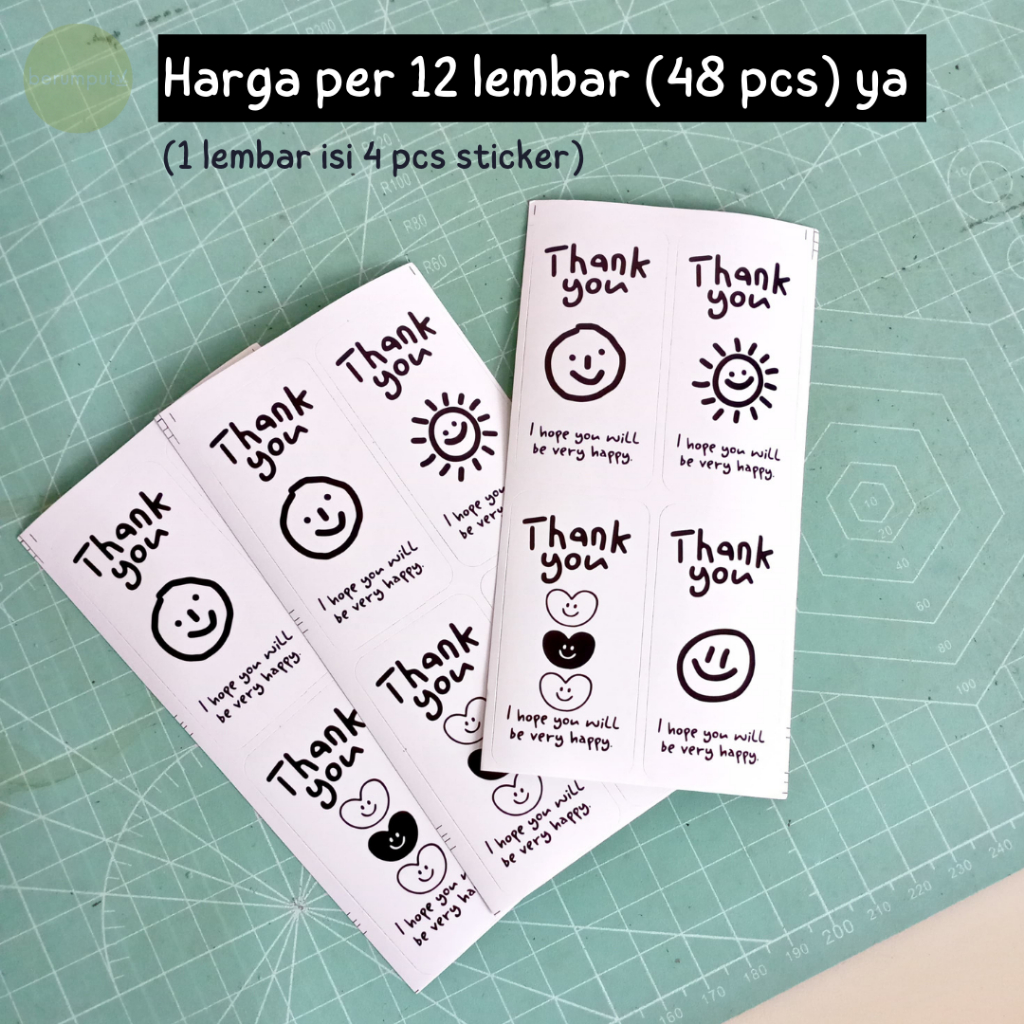 Jual 12 Lembar (48 pcs) Sticker Label "Thank You" Segel Box Emoticon ...