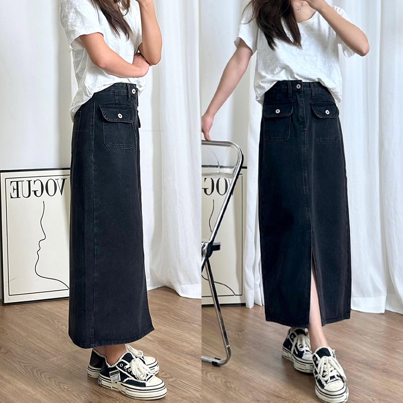 Jual Rok Jeans Cargo Wanita Panjang Korean Style/ Rok Denim Wanita ...