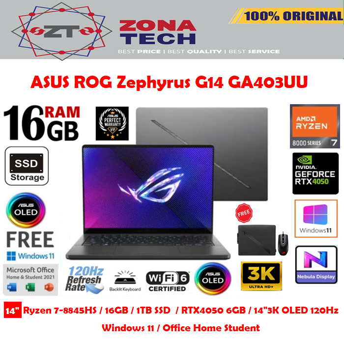 Jual ASUS ROG Zephyrus G14 GA403UU Ryzen 7 8845HS 16GB 1TB SSD RTX4050 ...