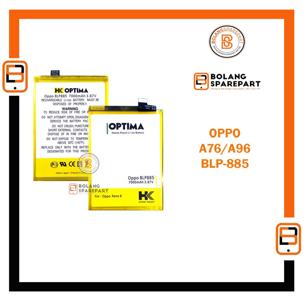 Jual BATERAI BATRE OPPO A76 2022 / A96 BLP885 HK OPTIMA DOUBLE IC ...