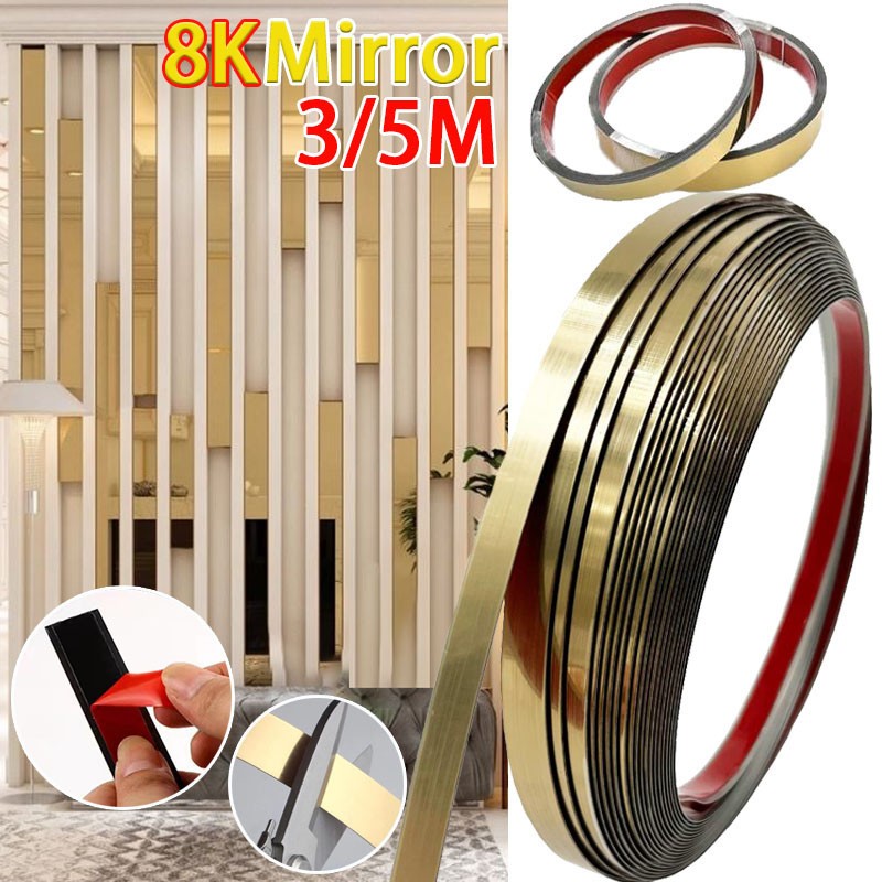 Jual 5M List Plat Strip Mirror Gold 3M Stiker Dinding Garis Datar Bahan ...