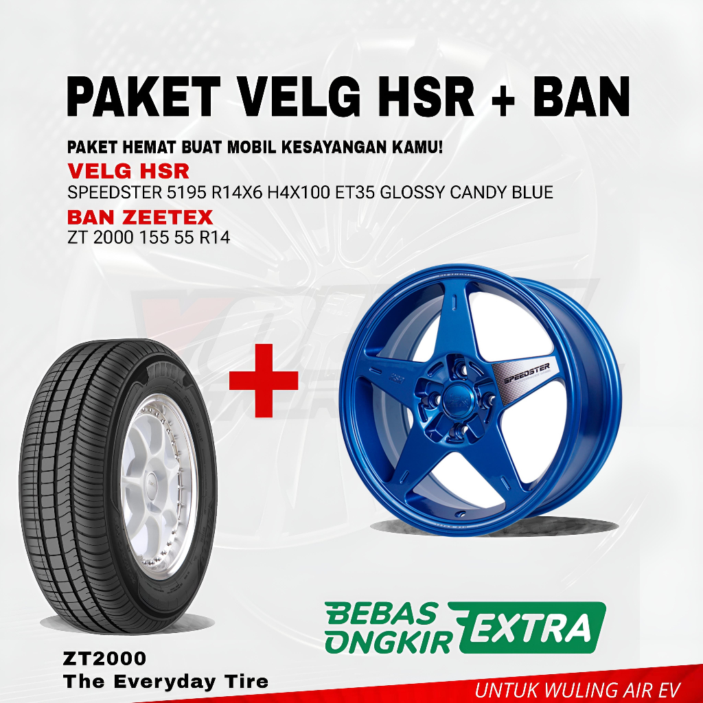 Jual PAKET VELG BAN R14 ORIGINAL HSR SPEEDSTER R14 FOR WULING AIR-EV ...
