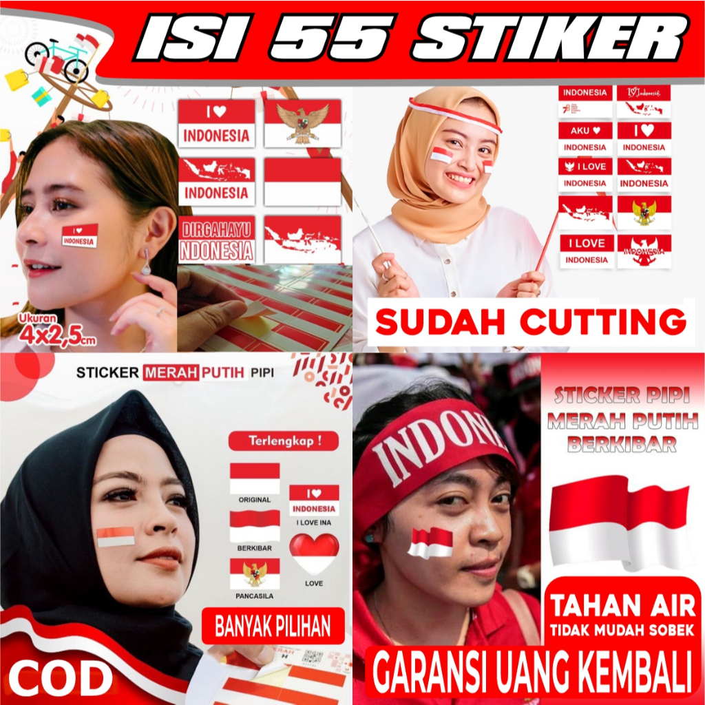 Jual [55 Pcs] Sticker Pipi HUT RI ke 80 Bendera Merah Putih / Stiker ...