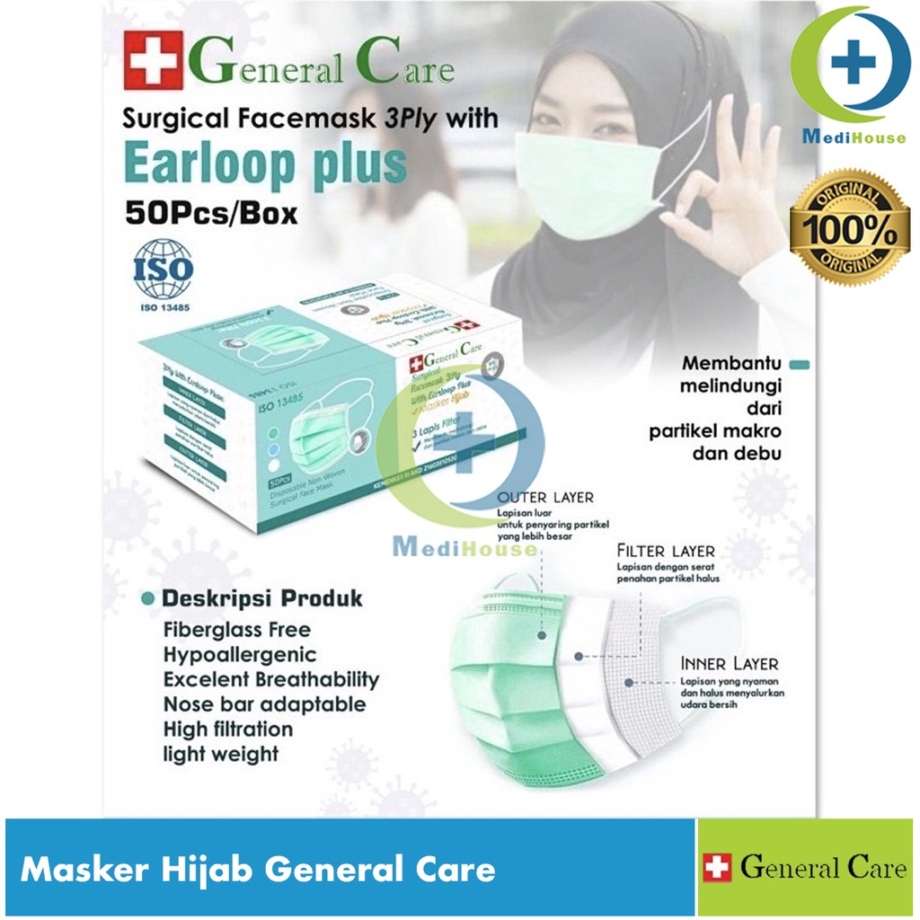 Jual PRODUCT TERPOPULER Masker Hijab 3Ply General Care Isi 5 Headloop ...