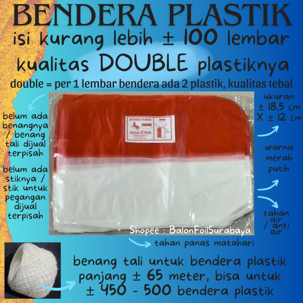 Jual Benang Tali Panjang ± 65 meter / bendera plastik merah putih per ...