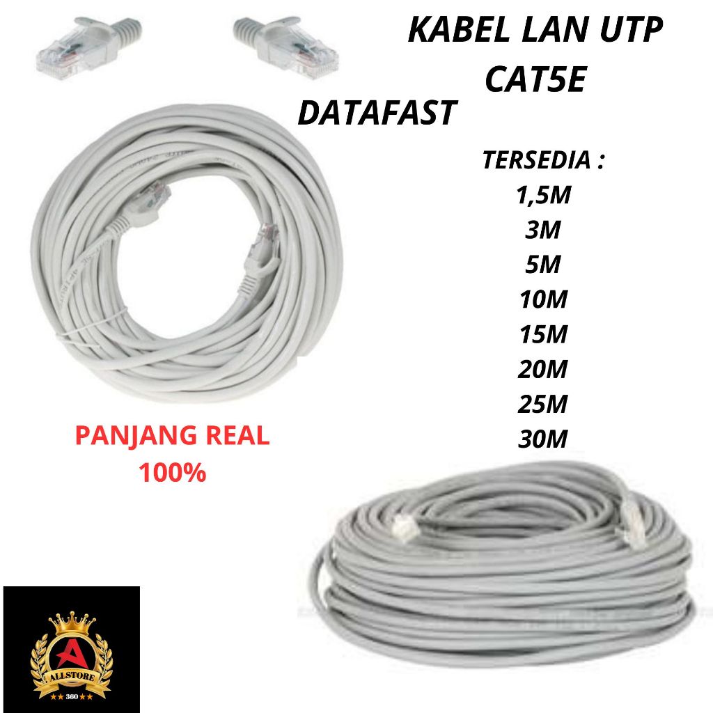 Jual Kabel lan UTP Cat5e Datafast ukuran 10m, 15m, 20m, 25m, 30m | Shopee Indonesia