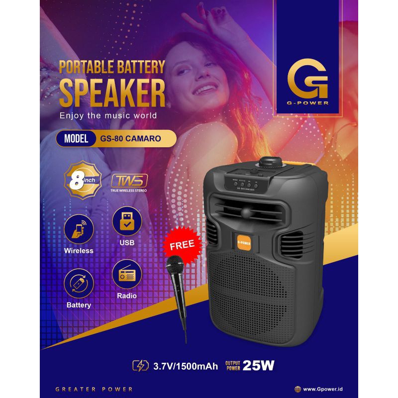 Jual SPEAKER PORTABLE MERK G-POWER GS-80 CAMARO UKURAN 8INCH +1MIC ...