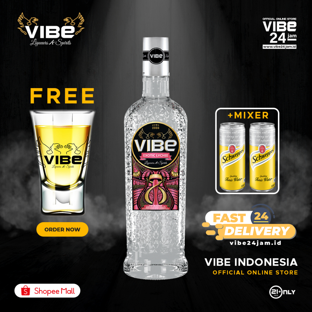 Jual VIBE Premium Liqueur Lychee 700 ml + Gratis 2 Mixer Schweppes ...