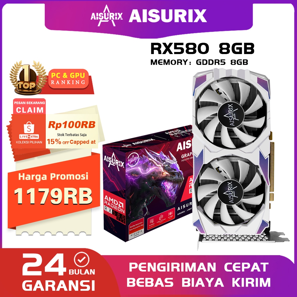 Jual AISURIX VGA Card RX 580 8GB DDR5 256Bit 2048SP RX580 Kantor Kerja ...