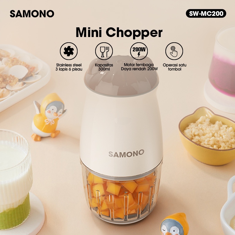 Jual SAMONO Chopper Elektrik Kapasitas 300ml Wadah Kaca 6 Mata Pisau 200 Watt Garansi 1 Tahun ...