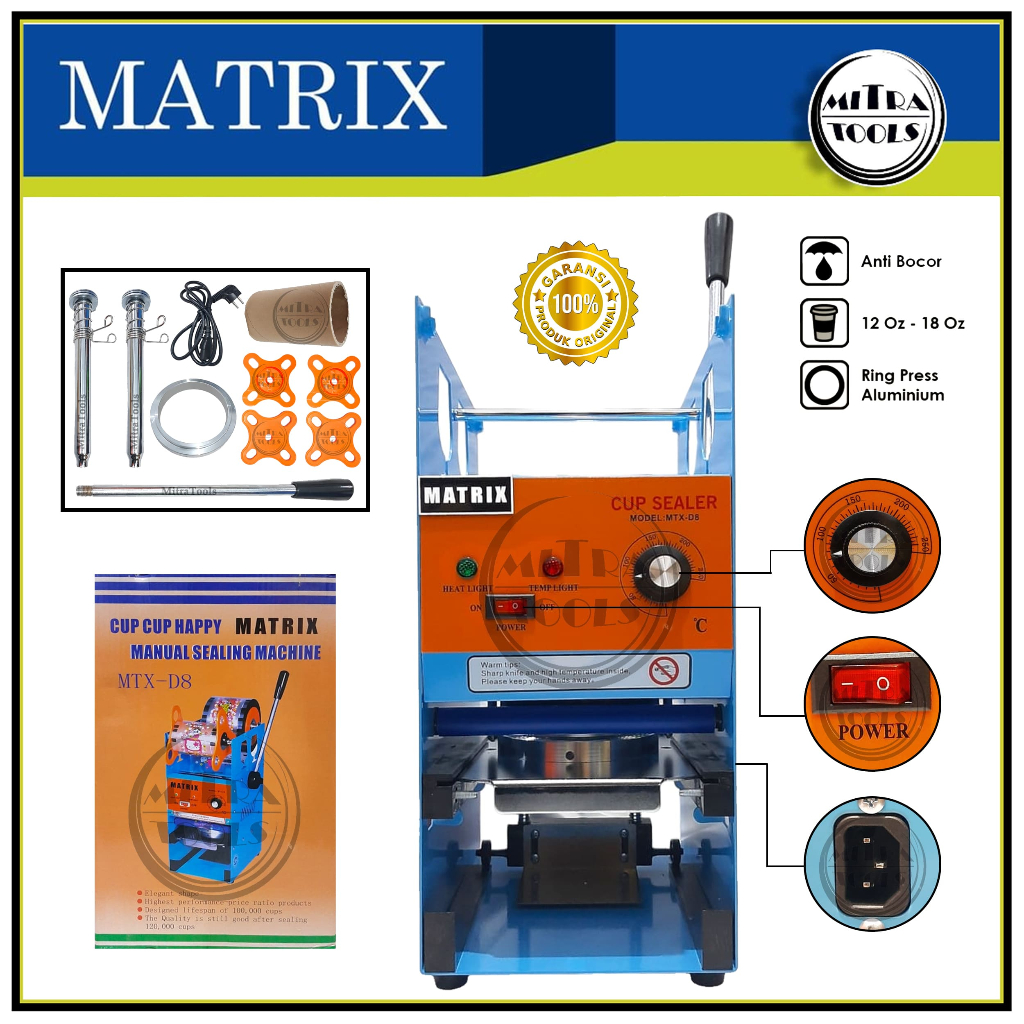 Jual MATRIX Cup Sealer MTX-D8 Mesin Press Gelas Plastik 12 Oz - 18 Oz ...