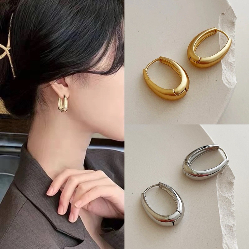 Jual Aletta Oval Hoop Earrings Anting Tusuk Hoops Stud Simple Modern ...