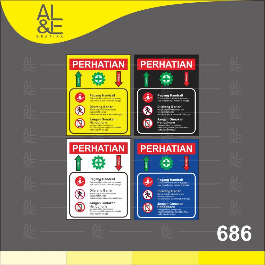 Jual 686 - Stiker Peraturan Menaiki atau Turun dari Tangga, Sticker ...