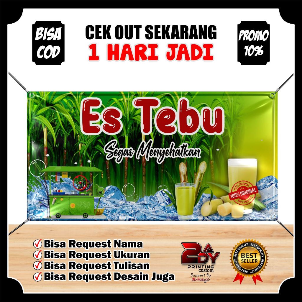 Jual COD Spanduk Es Tebu Manis/Banner Jualan Minuman Es Tebu Ukuran 100 ...