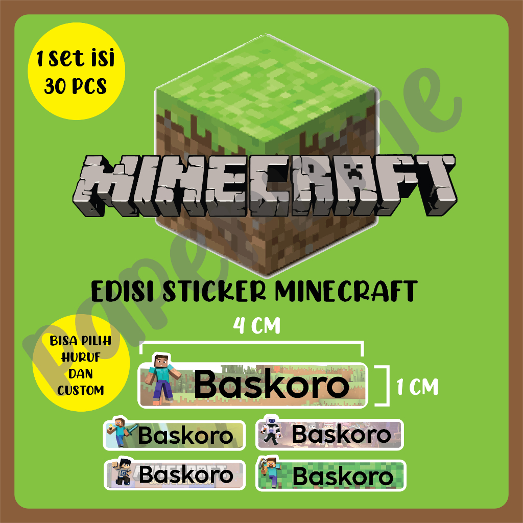 Jual Stiker Nama Anak Minecraft - Sticker Buku Pelajaran, Pensil, Label ...
