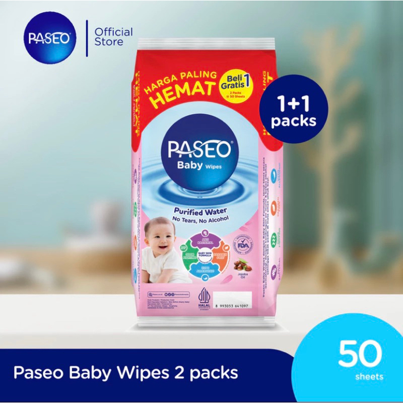 Jual Paseo Baby Tissue Basah Jojoba 50 Sheets (Buy 1 Get 1 FREE) bundle ...