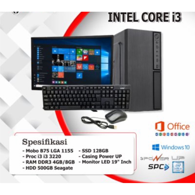 Jual PAKET PC RAKITAN CORE i3 GEN3 RAM 8GB SSD 256GB/MONITOR LED 19INCH LIKE NEW | Shopee Indonesia