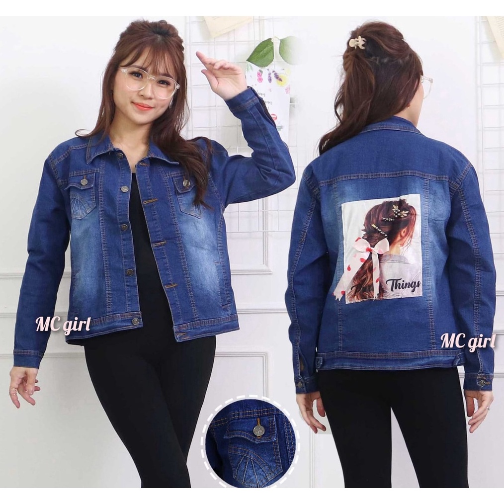 Jual KODE W73H MC girl Jaket Jeans Polos Gambar Pita 3D Wanita Jacket ...