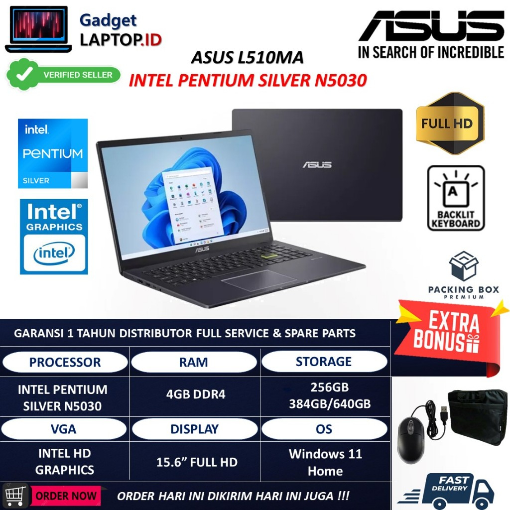 Jual Laptop Asus Vivobook 15 L510MA Intel Pentium Silver N5030 Ram 4GB ...