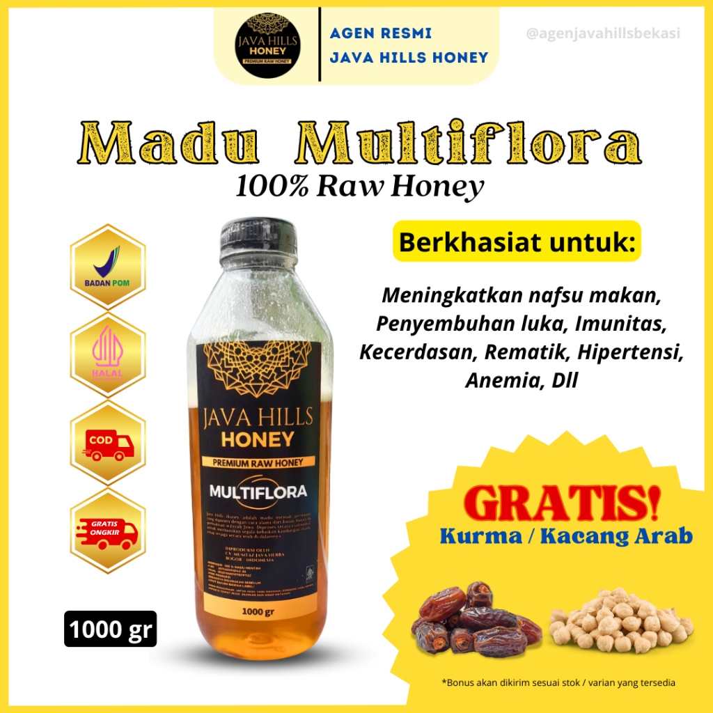 Jual Madu Multiflora 1 KG Java Hills Honey / Madu Murni Multiflora 1000 ...