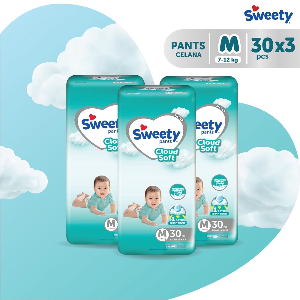 Jual Sweety Silver Pants Cloud Soft M 3 x 30s Popok Celana Baby Diapers ...