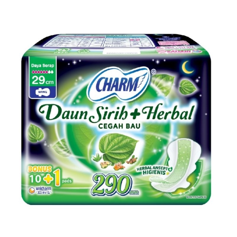Jual CHARM Pembalut Daun Sirih + Herbal 29cm Wing 10+1P | Shopee Indonesia