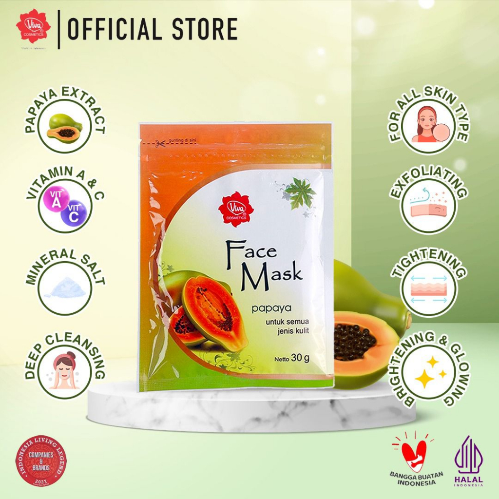 Jual Viva Face Mask Papaya with Vit A, C, Enzim Papain & Salt Mineral ...