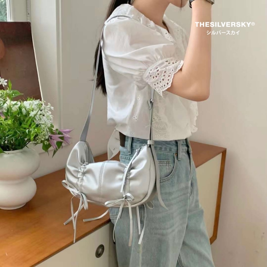 Jual Thesilversky Nako Ribbon Bag Korean Y2K Leather Tas Wanita ...