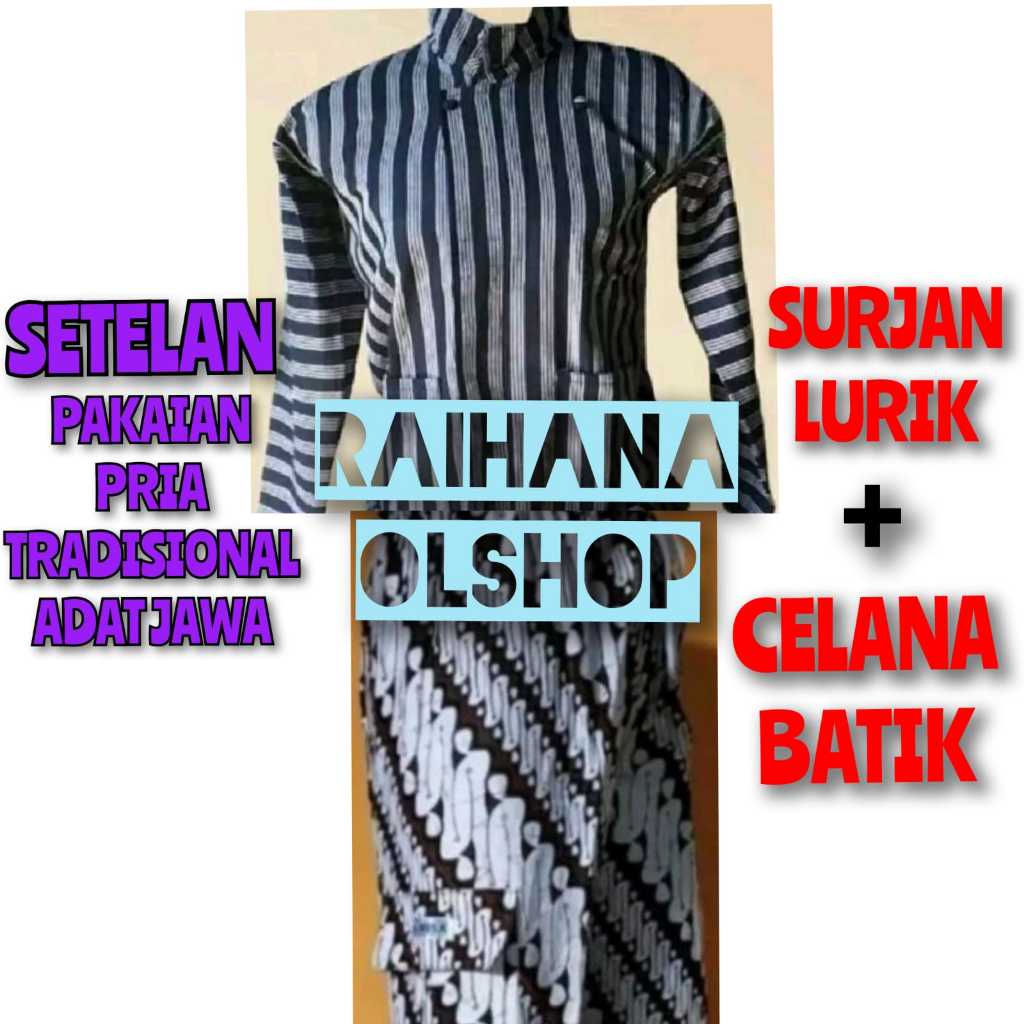 Jual SURJAN LURIK ABU HITAM + CELANA BATIK | SEPAKET BAJU ADAT JAWA PRIA | PAKAIAN NASIONAL LAKI ...