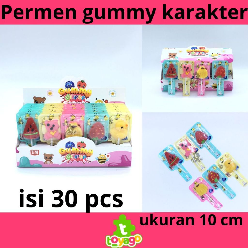 Jual Lolipop Gummy Karakter Permen Lunak Aneka Rasa isi 30 Pcs Grosir ...