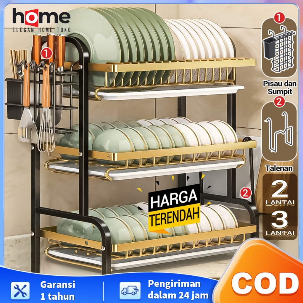 Jual Elegan Home Rak Piring Dapur Stainless Steel Penyimpanan Rak Pengering Piring Rak Mangkuk ...