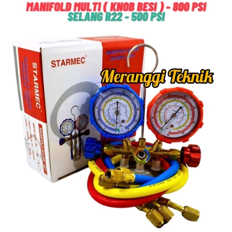 Jual id2956 Manifold multi AC R22 R32 R410 + selang R22 starmec knob besi | Shopee Indonesia