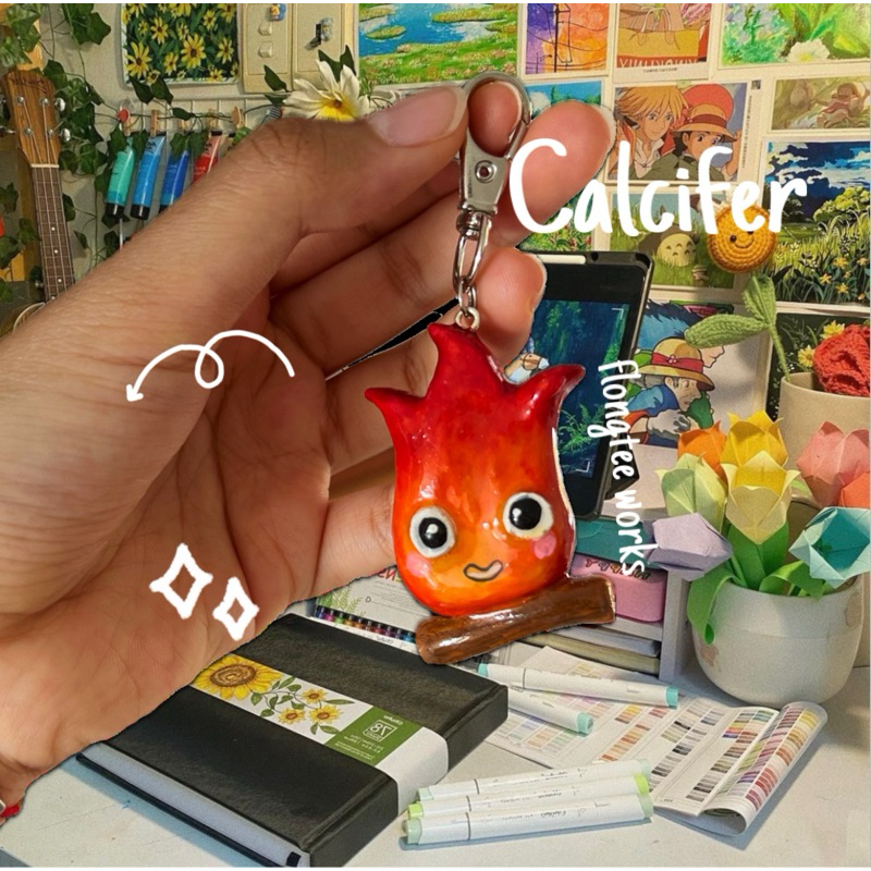 Jual Keychain Calcifer Ghibli Clay Resin - Gantungan kunci karakter ...