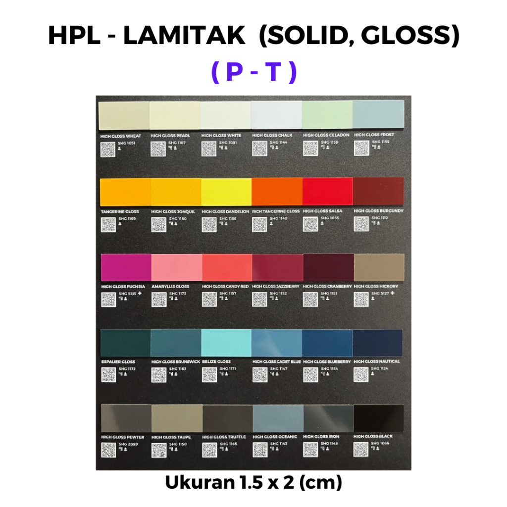 Jual Sample Material HPL Lamitak Warna Solid Color (P-T) GLOSSY ...