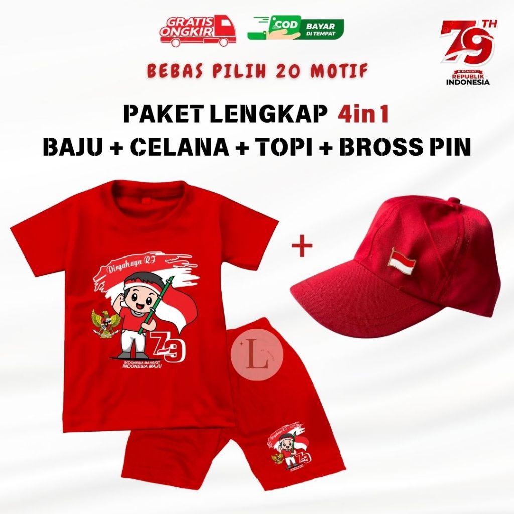 Jual PAKET MURAH LENGKAP Setelan Anak Kemerdekaan dan Topi Bross Pin ...