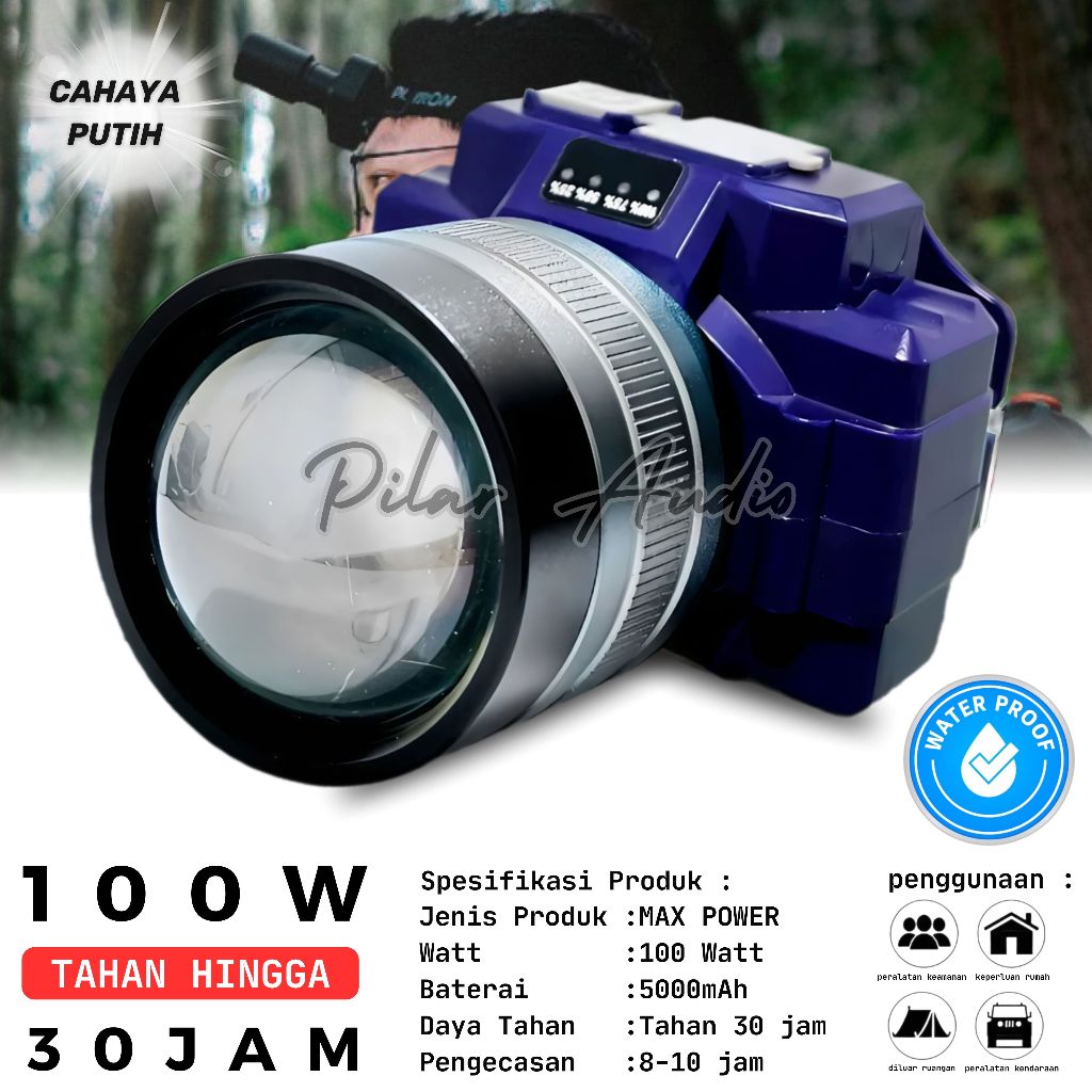 Jual Senter Kepala Zoom 100Watt Max Power MX-S01 LED senter Cahaya ...