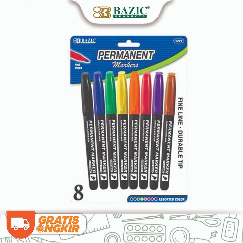 Jual Bazic Assorted Colors Fine Tip Permanent Markers - Spidol Warna ...
