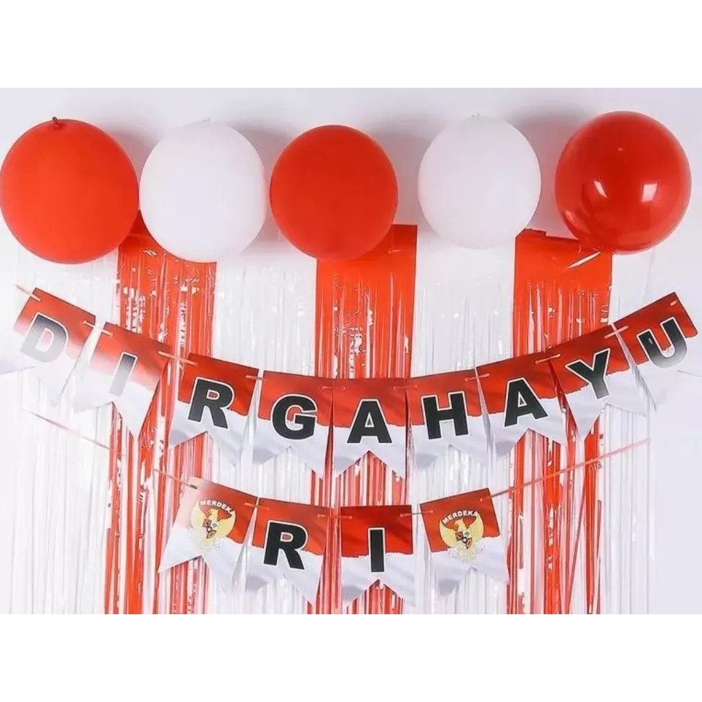 Jual dekorasi sederhana agustus HUT RI balon foil huruf merah HUT RI ...
