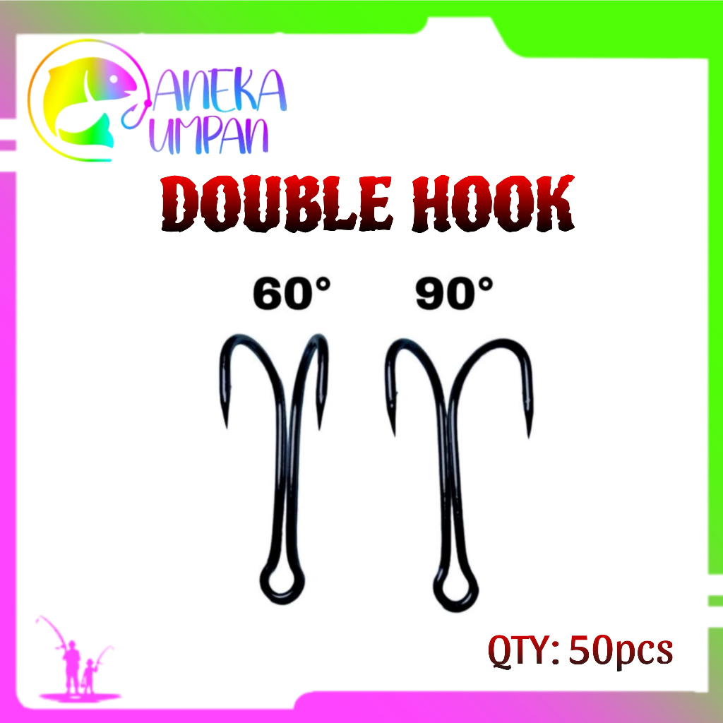 Jual 50pcs High Carbon Steel Fishing Hook Double Hook Soft Frog Hook ...