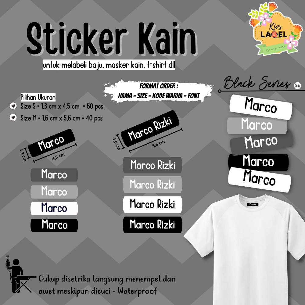Jual [BISA SATUAN] Stiker Kain nama custom sablon kain sticker setrika ...
